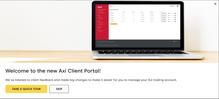 What information is in the 'Need Help' tab of the Axi Client Portal ...