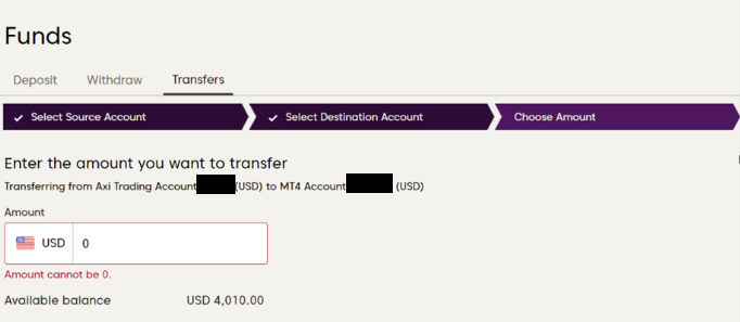 Solución de Problemas en Transferencias Internas con Cuentas MT4 – Axi Support (ES)