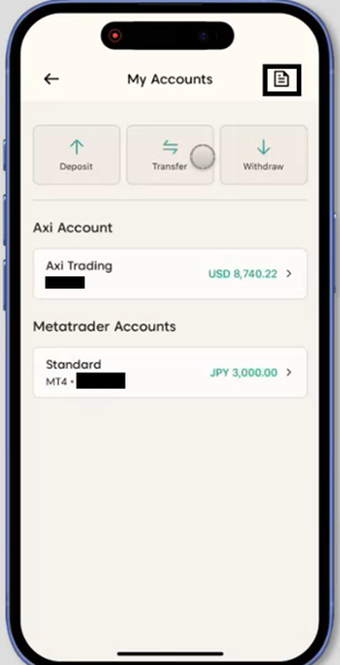 ฉันสามารถดูประวัติการฝากและถอนเงินในแอป Axi Trading Platform ได้หรือไม่ ...